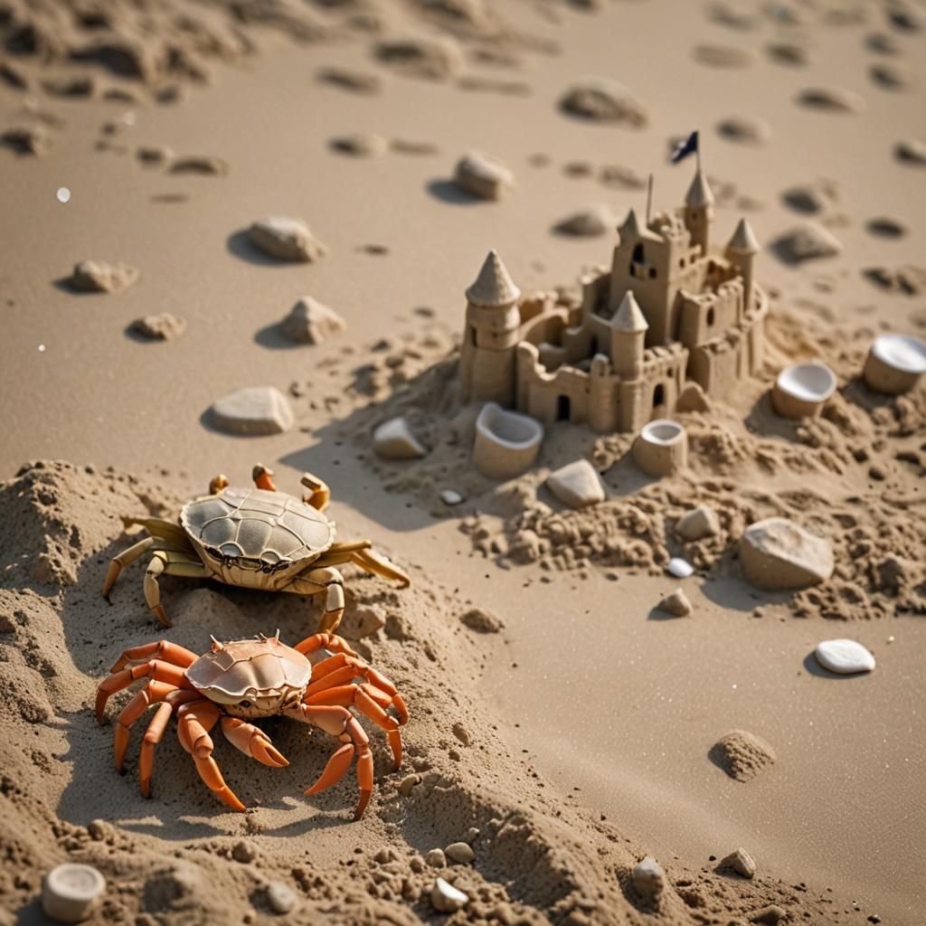 A crab is going to a sandcastle - AI Generated Artwork - NightCafe Creator