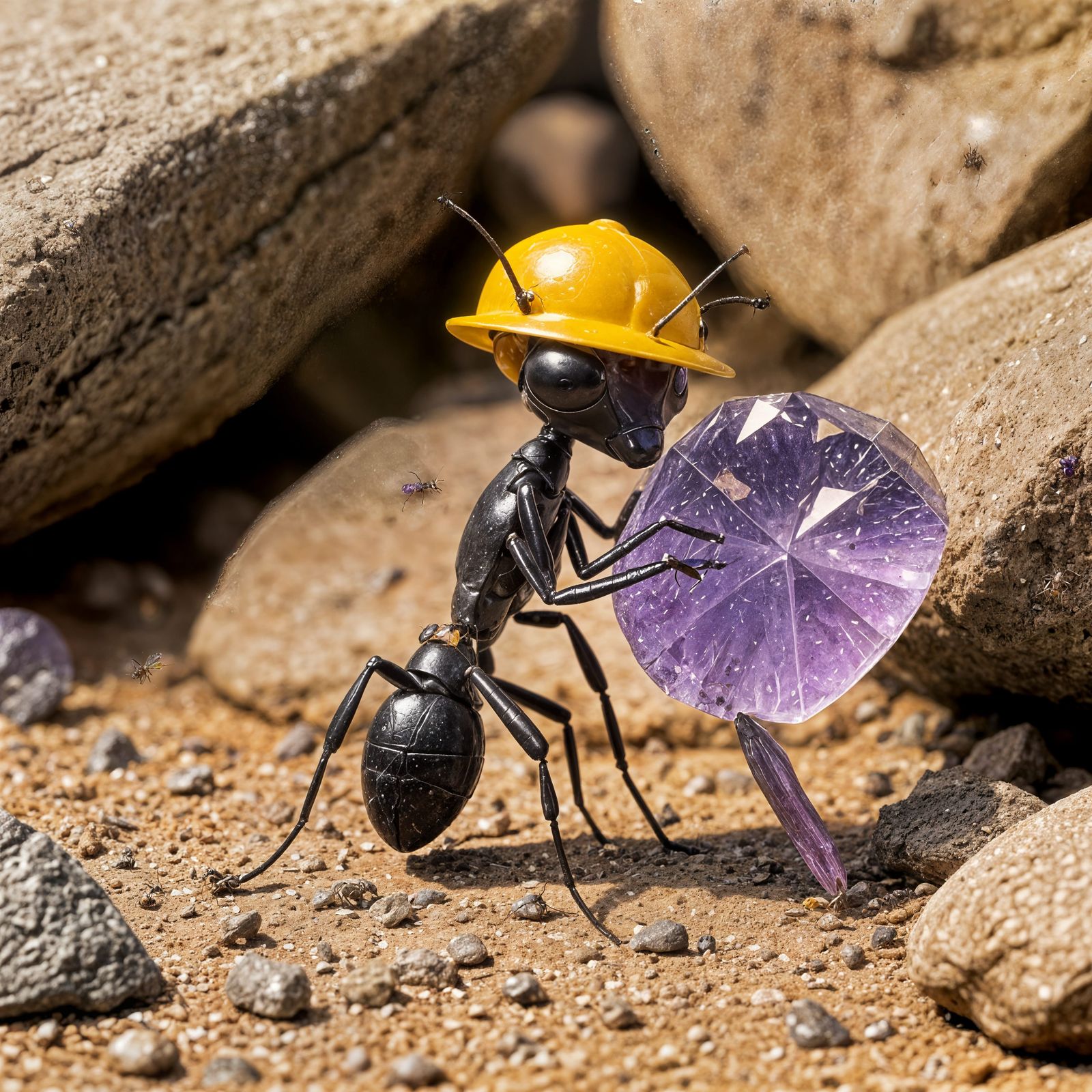Close up shot of an cute ant mining