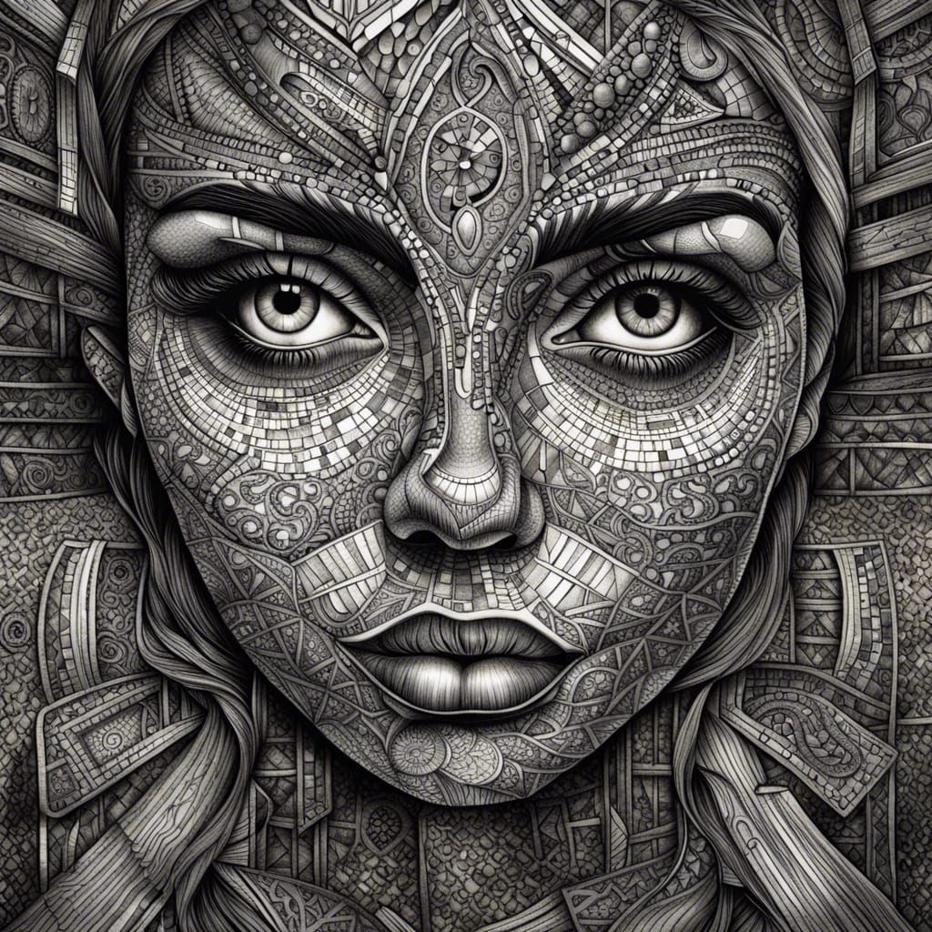 ink drawing about a beautiful complex mosaic - AI Generated Artwork ...