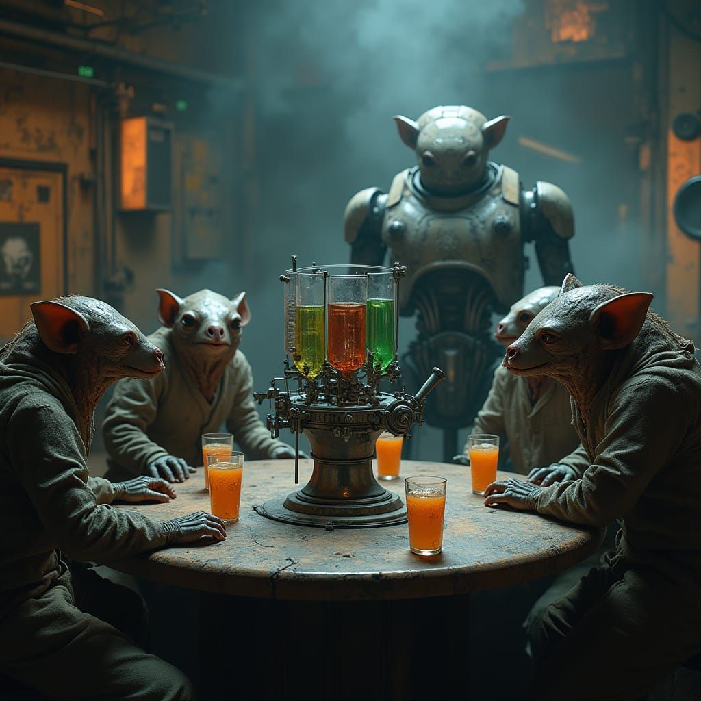 Cyberpunk Bar Scene with Bugbears and Chrome Appar... - AI Art