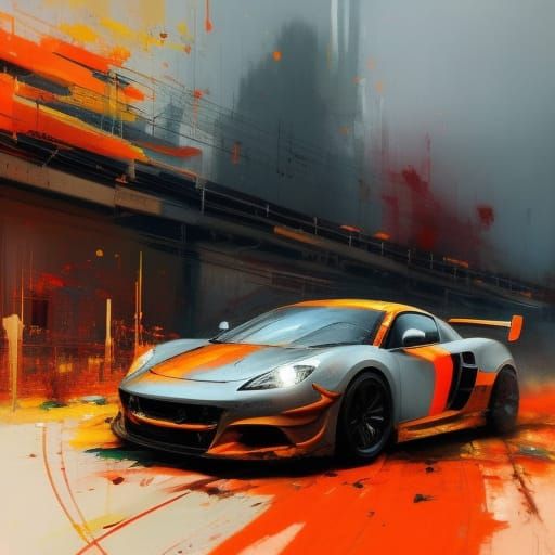"racing cars!!!!", textured orange Speedpaint with large rough brush ...