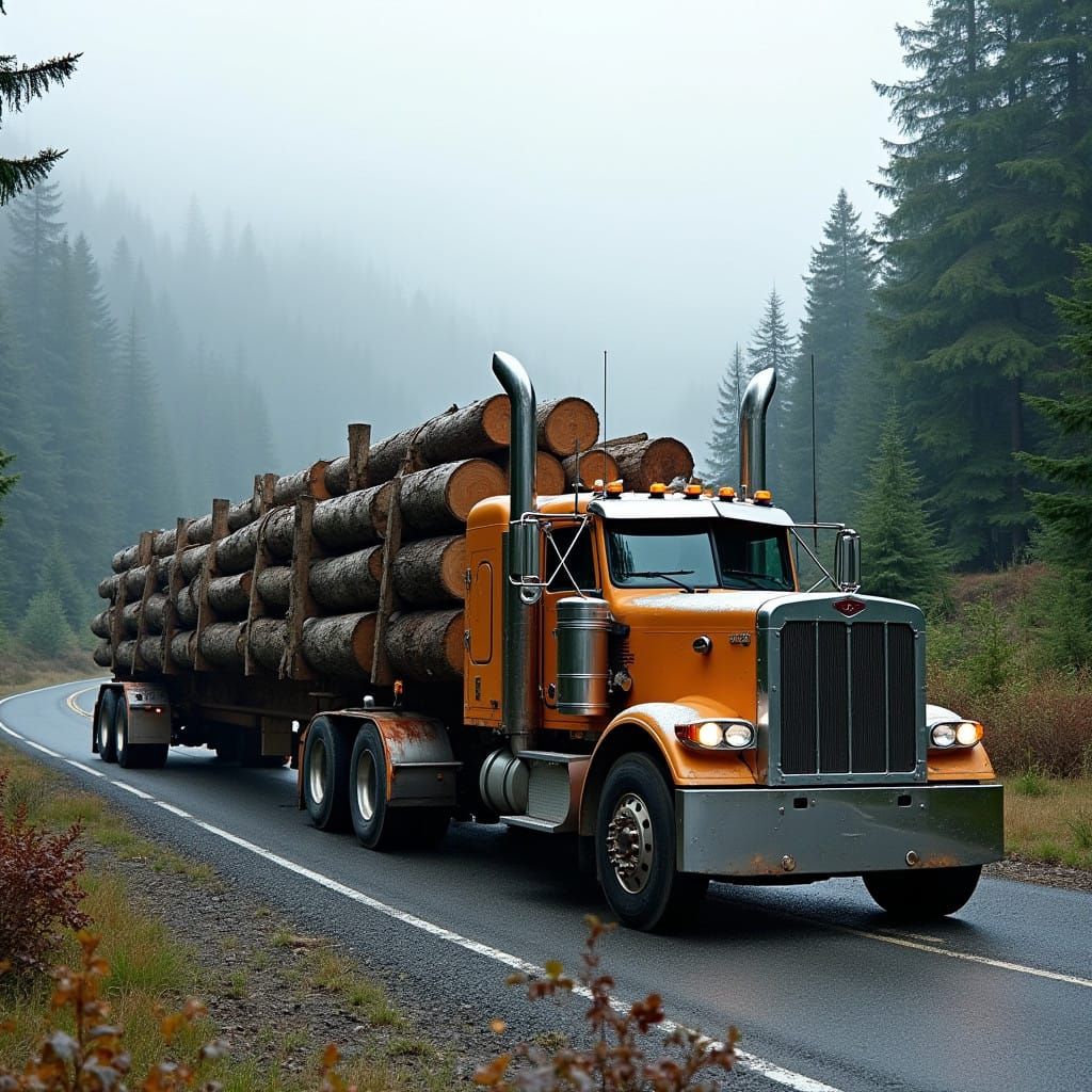 Pacific Northwest Logging Semi Truck - AI Art