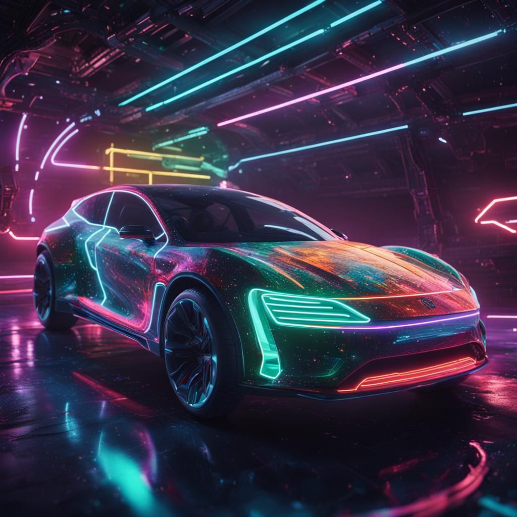 A neon electric car - AI Generated Artwork - NightCafe Creator