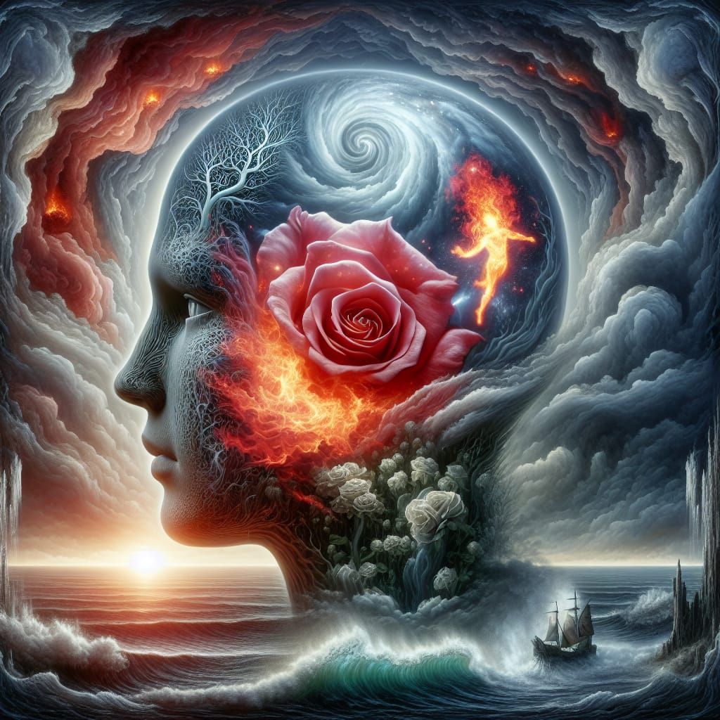 fire rose trapped in a glass human head - AI Generated Artwork ...
