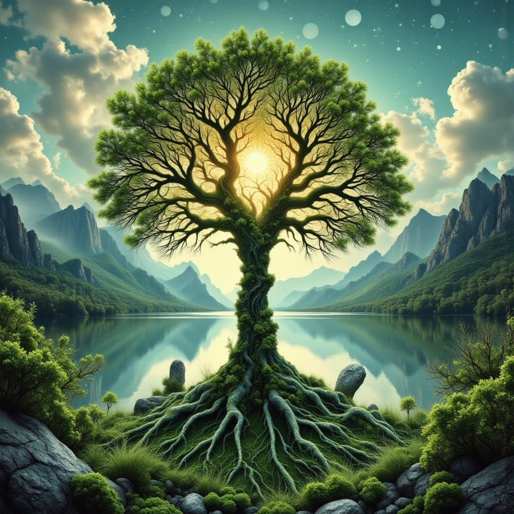 Root Tree Lake.... - Ethereal Goddess in Photorealistic Drea...