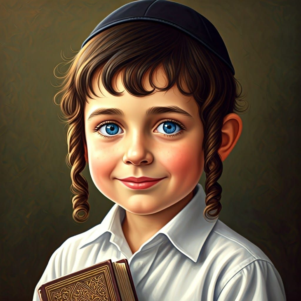 Young Hasidic Jewish Boy with Warm Smile and Payot - AI Art