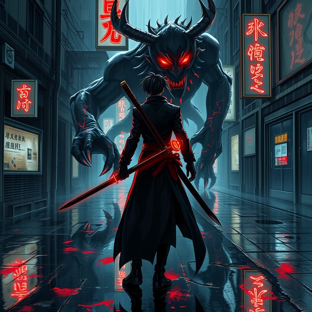 Demon Hunter in a Neon Alleyway (Tetsuya Nomura x Satoshi Kon)