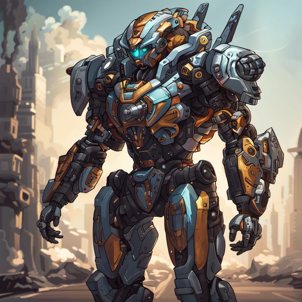 2d mecha style, male character, side view, wearing futuristic armor ...