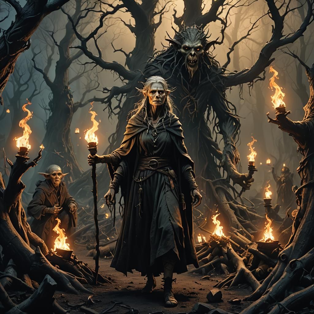 hag in goblin camp - Surreal Dark Fantasy Hag Dominates Gobl...