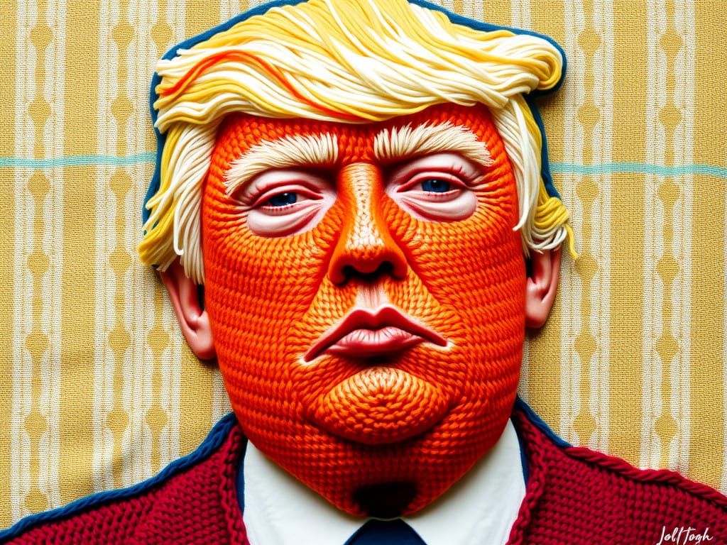 'Donald Trump' all in 'yarn crochet appliqué'
