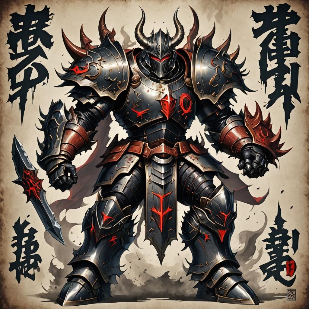 A demon knight. with an exaggerated sign"ゴゴゴゴゴ" sound effect - AI ...