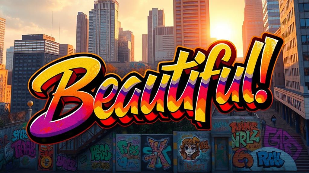 A stunning digital illustration of a vibrant graffiti mural, capturing ...