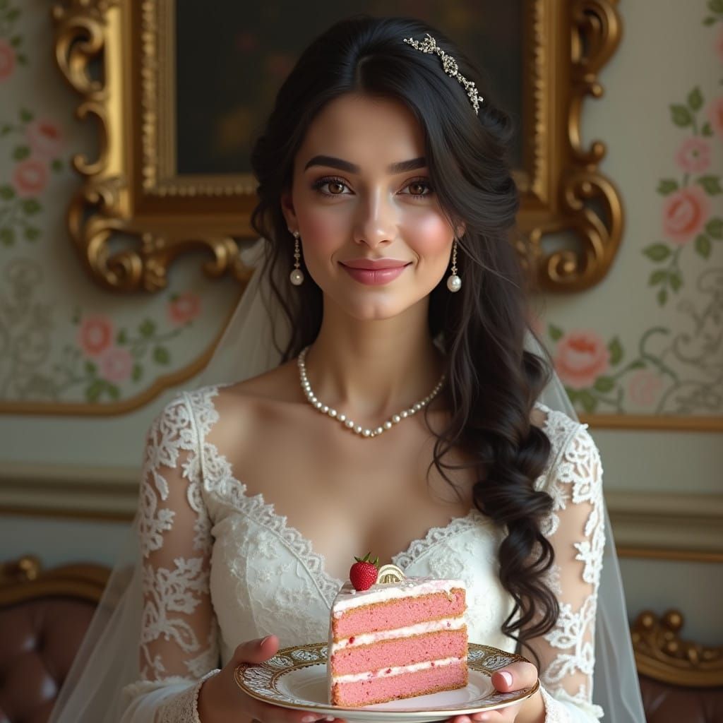 Turkish Bride in Exquisite Lace Gown with Pearls a... - AI Art