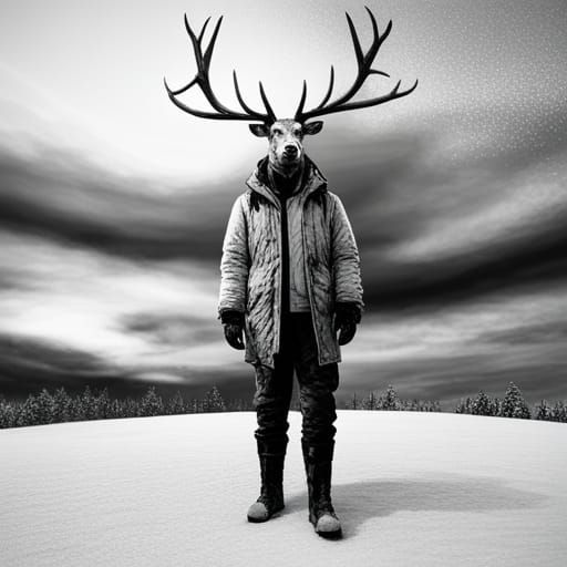 lonely trapper reindeer in the snowy plain - AI Generated Artwork ...
