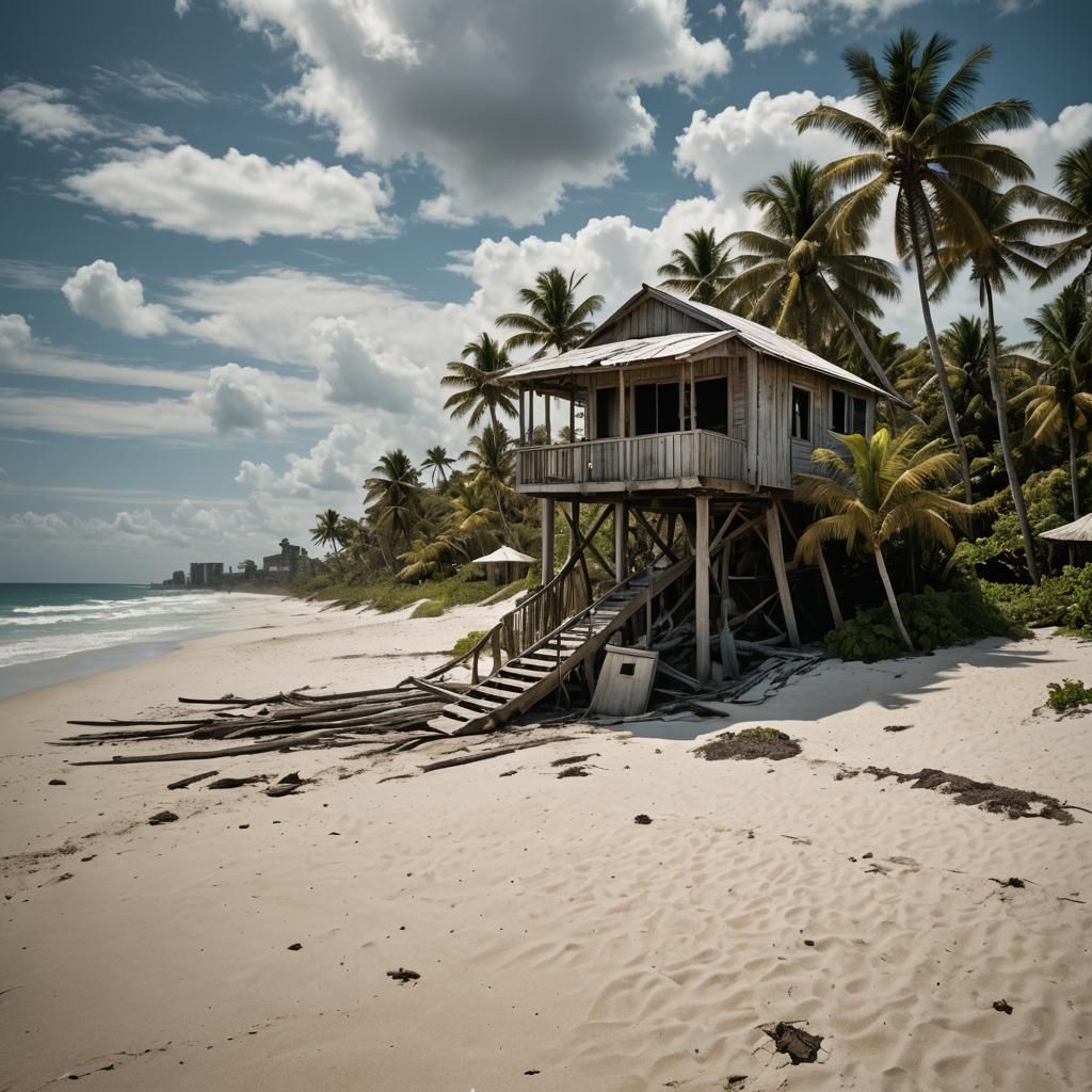 Small poor beach shack on tropic beach - AI Generated Artwork ...