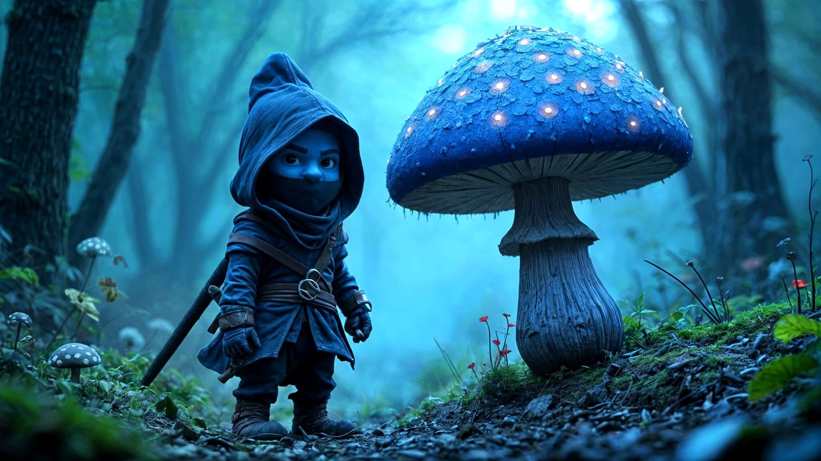 Smurf Assassin - Smurf Ninja Warrior Standing Beside Giant M...