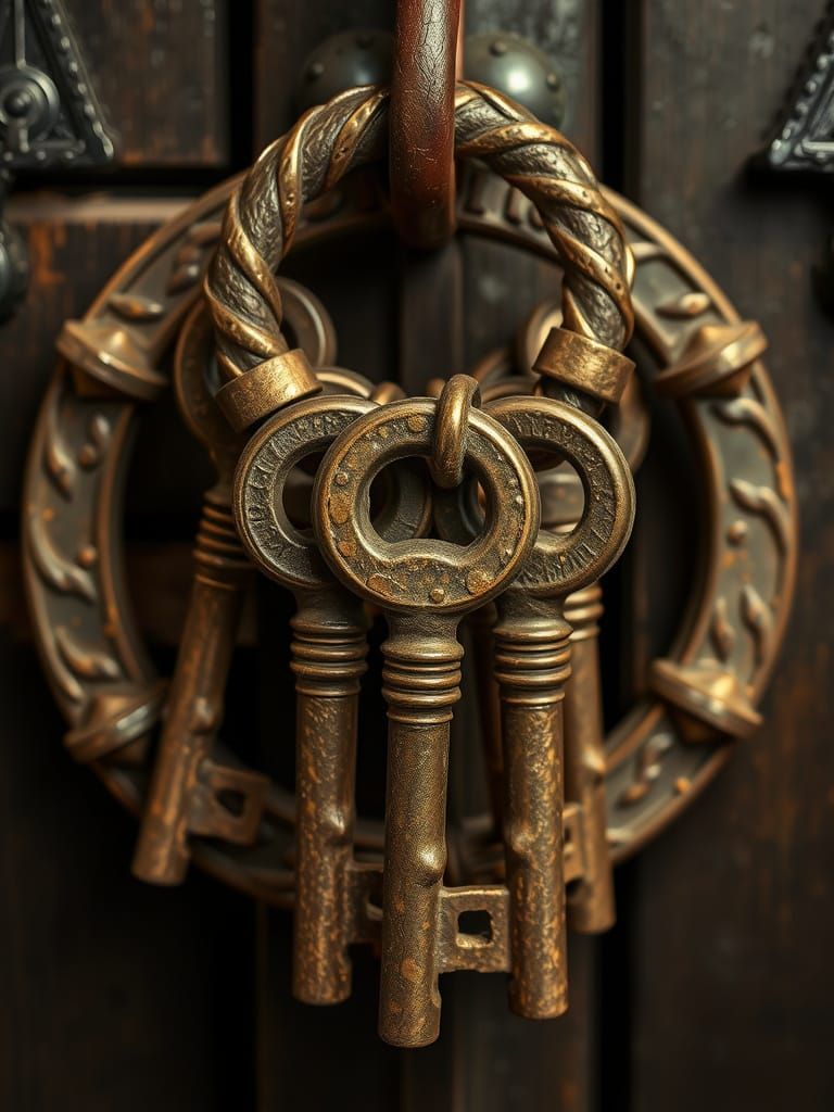 Medieval Iron Keys on a Heavy Iron Loop - AI Art