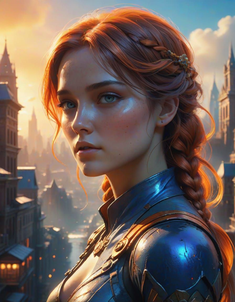 Surreal Watercolor Cityscape with Merging Woman, H... - AI Art