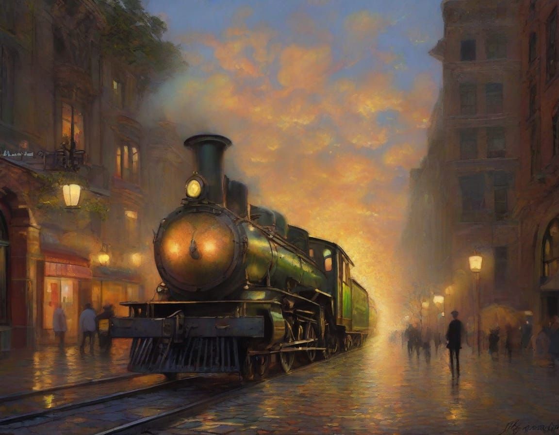Steampunk impressionism: Train - Surreal Steampunk Train in ...
