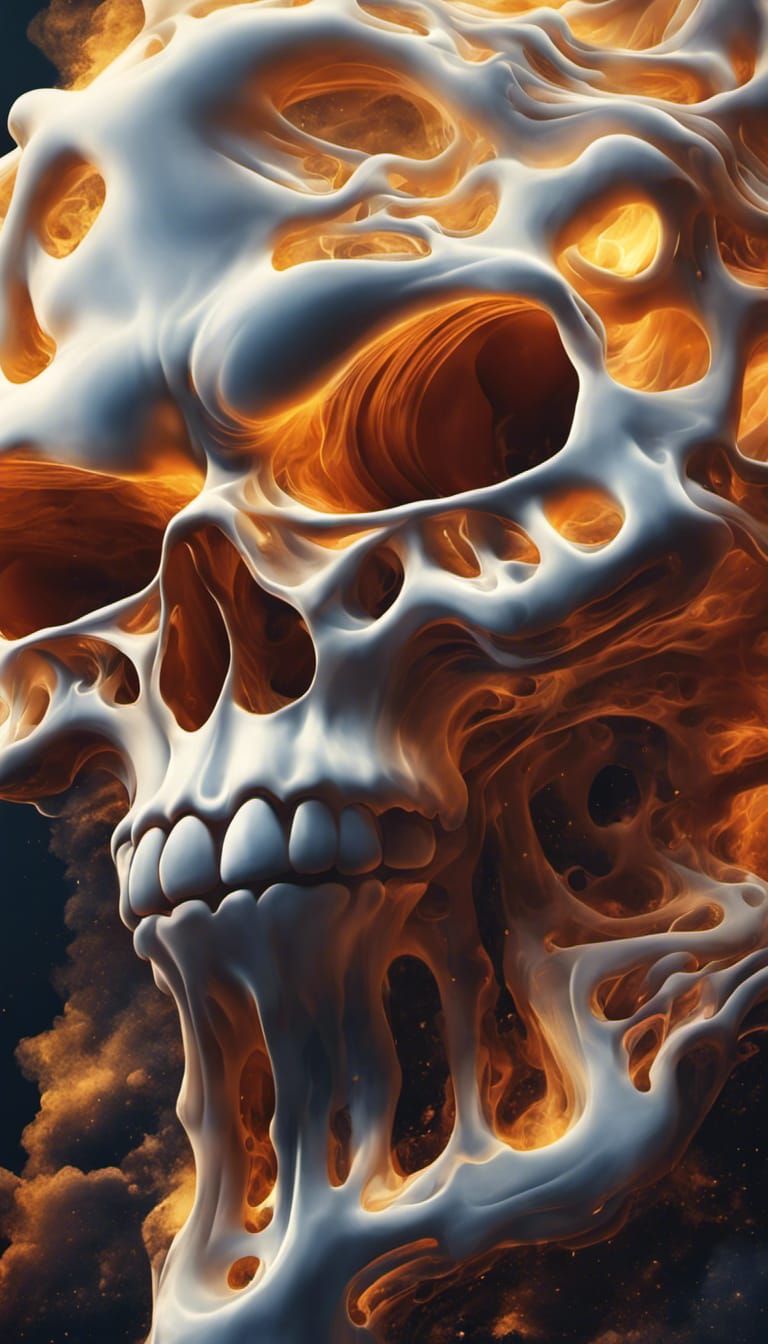 Volcanic eruption of liquid gold and rose gold demon skull abstract ...