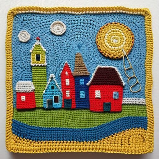 Hyper Realistic Crochet Town in Vibrant Pop Art St... - AI Art