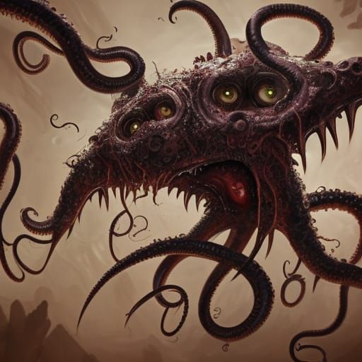 Chaos spawn, writhing tentacles, multiple fanged mouths, many limbed ...