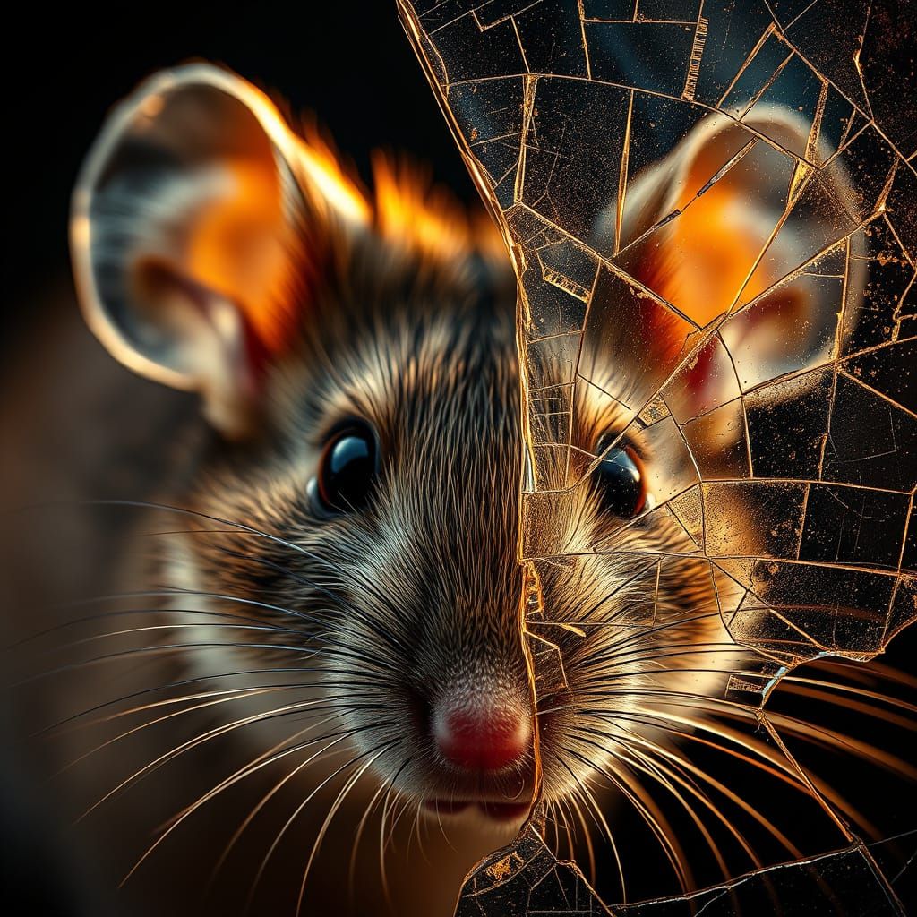 Mouse Face Partially Hidden by Shattered Glass in ... - AI Art