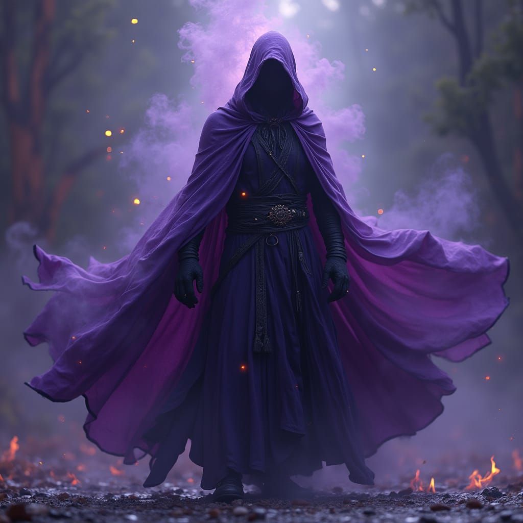 Mystical Black Wizard in Purple Cloak, Hyperrealis... - AI Art