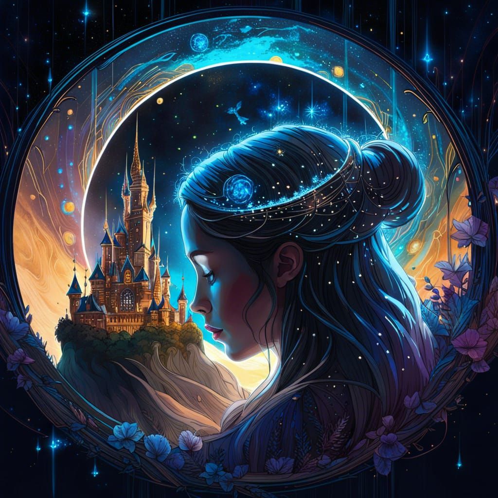 🌀🔮 cute_beauty_from_beauty_and_the_beast_facing_saturn_with_ring_on_bioluminescent_nebula_glow ...