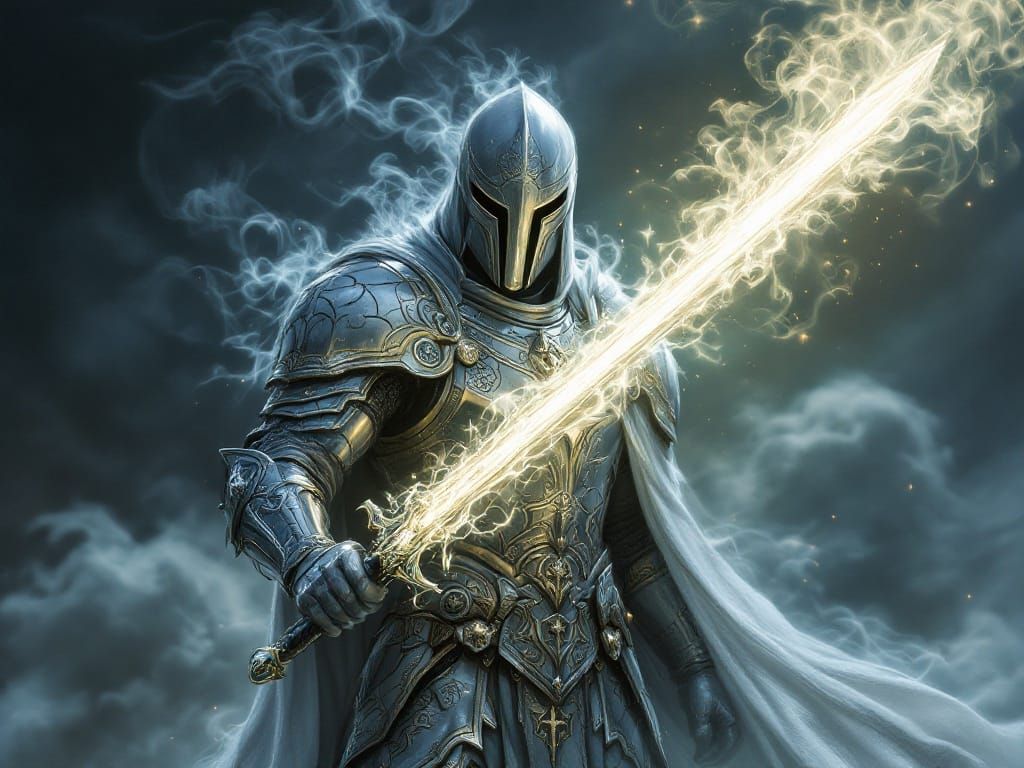 Sword of Light - Shimmering Paladin Wields Ethereal Sword in...