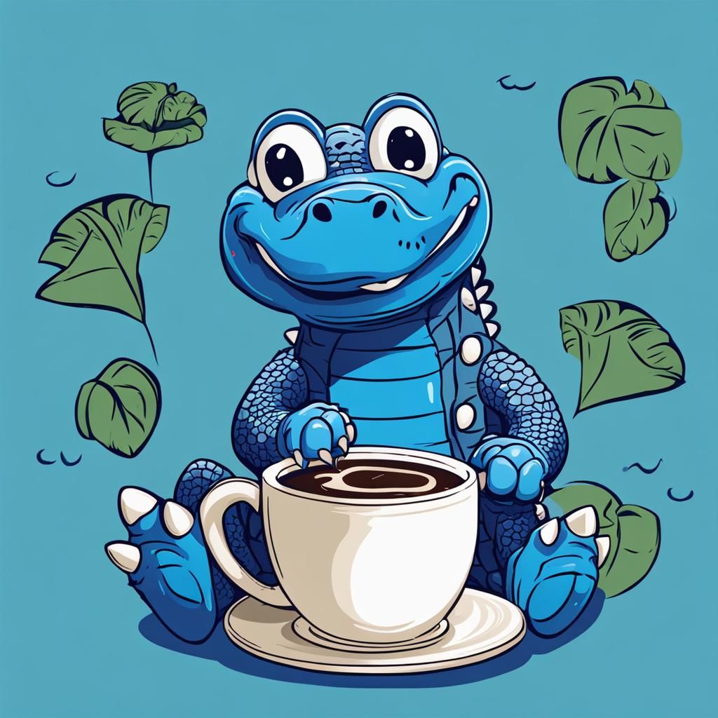 Blue Gator with his Coffee - AI Generated Artwork - NightCafe Creator