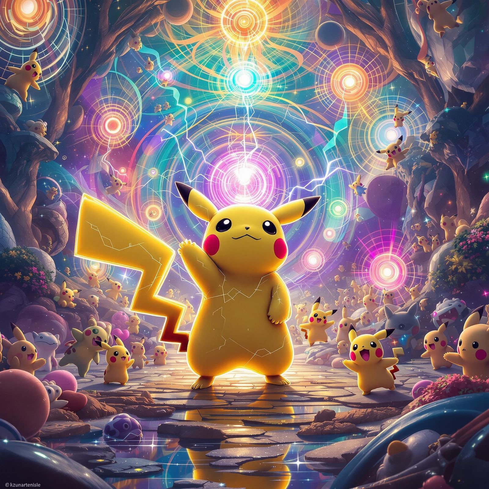 Pikachu in the pokemon multiverse - Electric Dreamscapes: Pi...