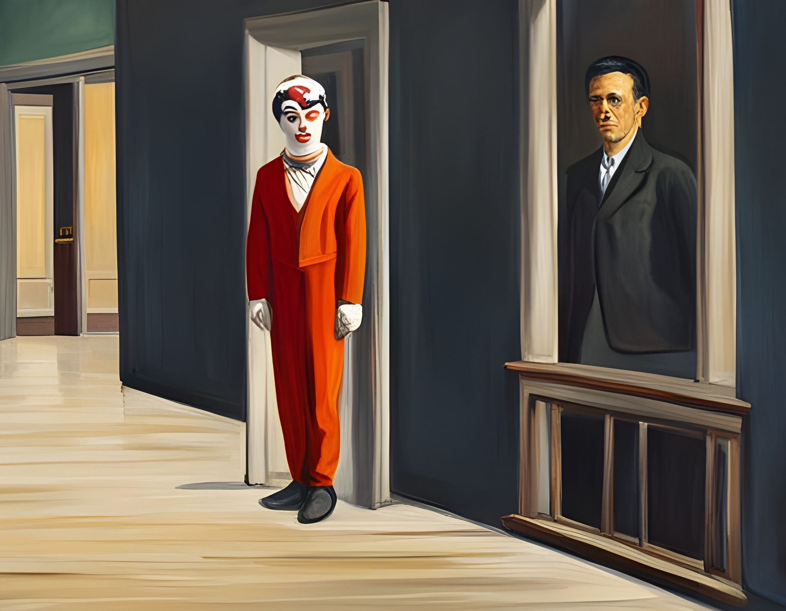 clown awaiting arraignment, edward hopper, frida kahlo, detailed oil ...