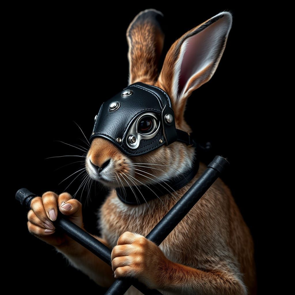 Mysterious Rabbit in Black Leather Regalia - AI Art