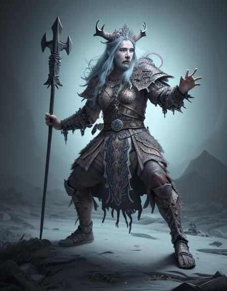 Vivid and beautiful colored viking druid character portrait, full body ...