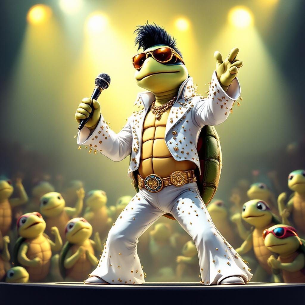 Singing Turtle - Elvis Turtle Cartoon Idol on Stage