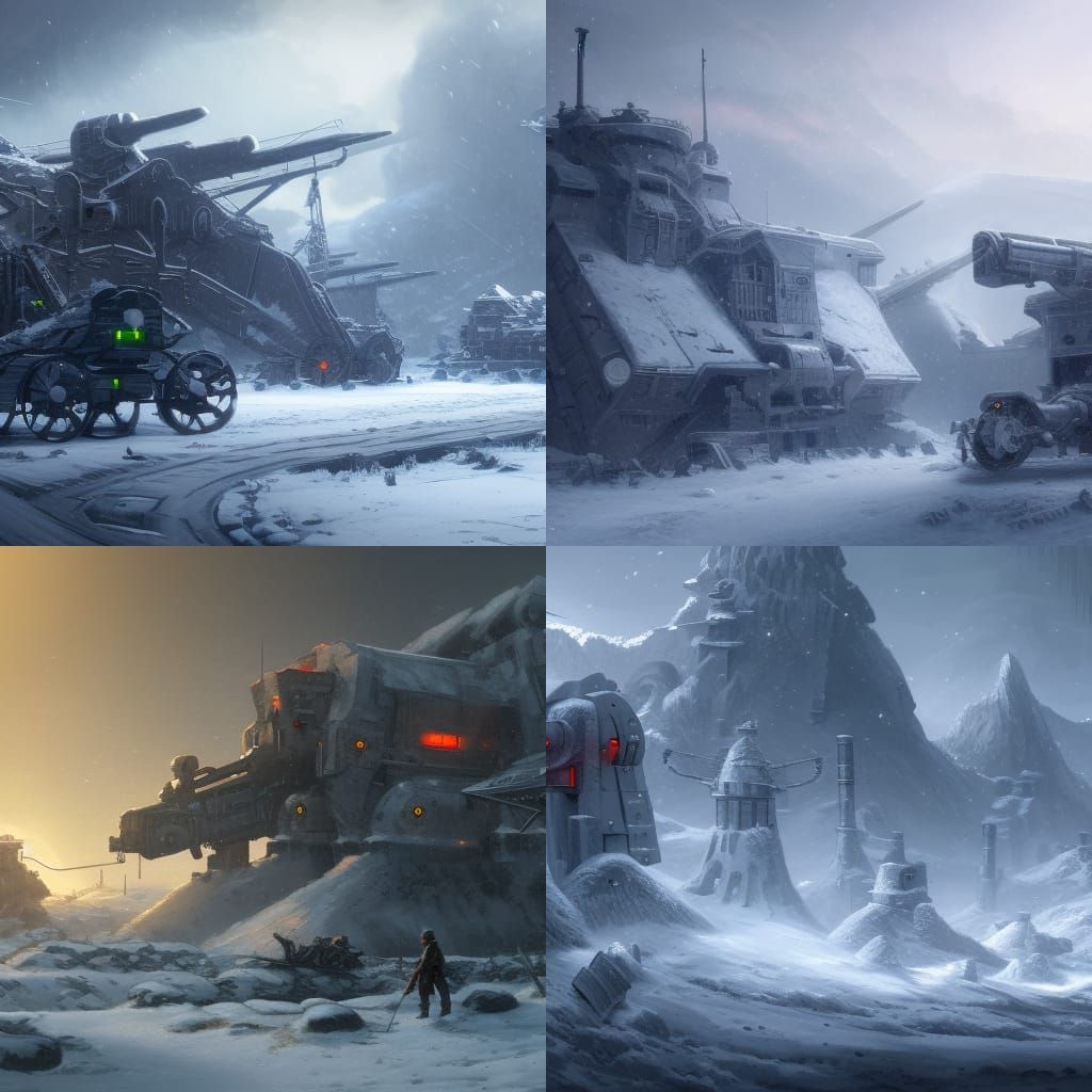 WW1 Snowy Battlefield, futuristic, mechs, digital oil painting - AI ...