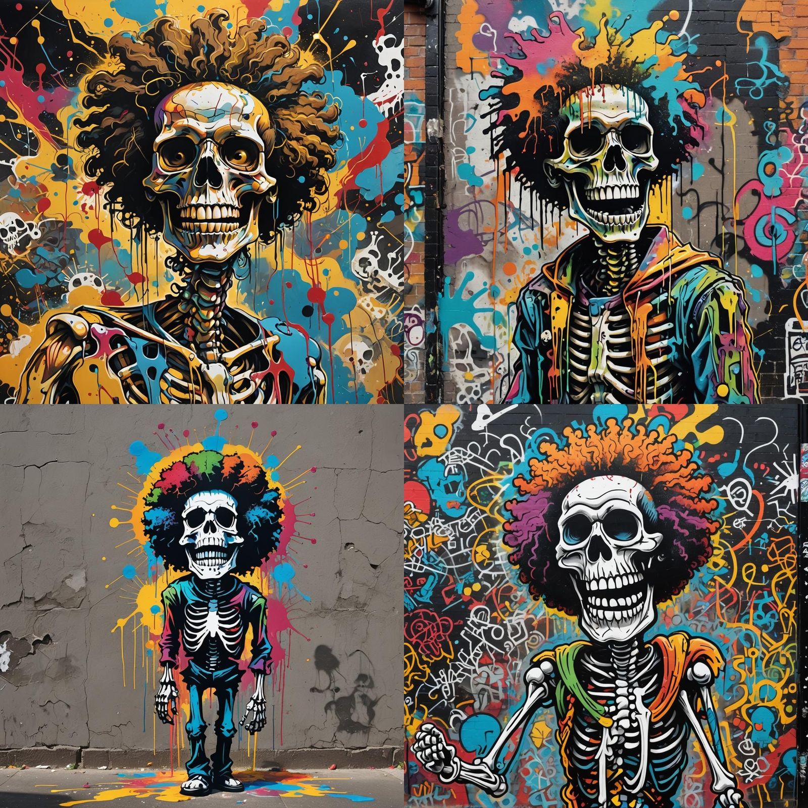 Laughing Skeleton in Vibrant Graffiti Style - AI Art