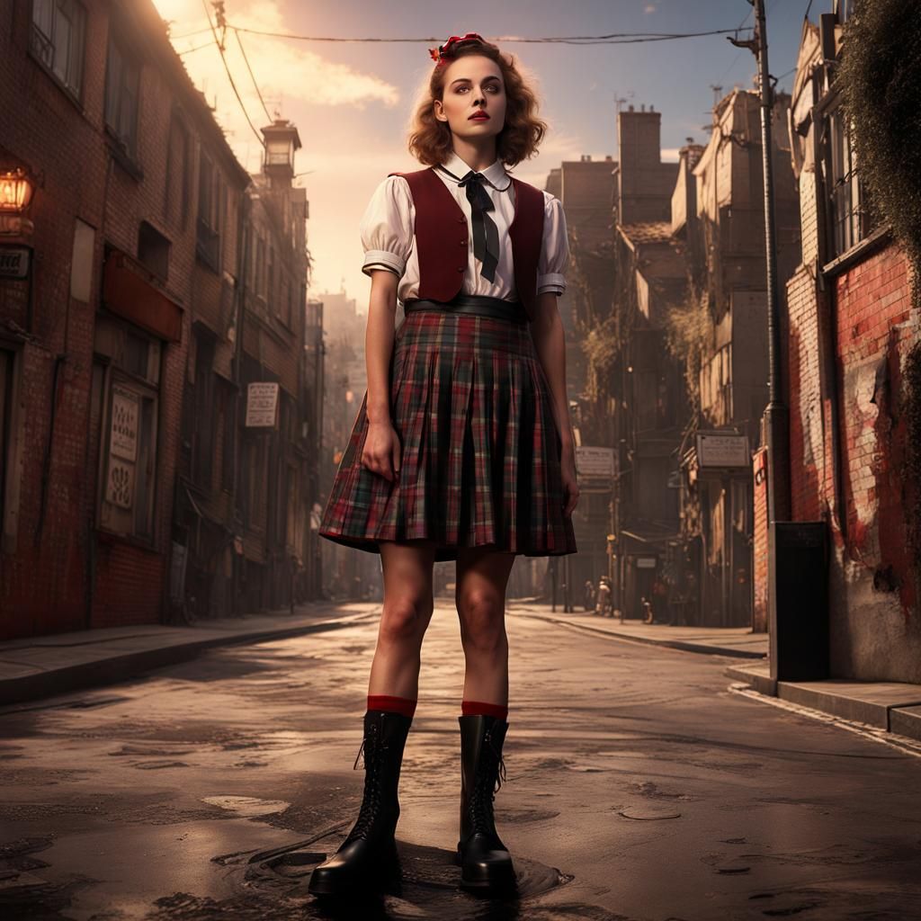 Scarlett Jenkinson dressed as a schoolgirl wearing a short tartan and ...