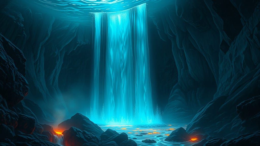 Epic Underwater Cascade in a Tectonic Abyss - AI Art