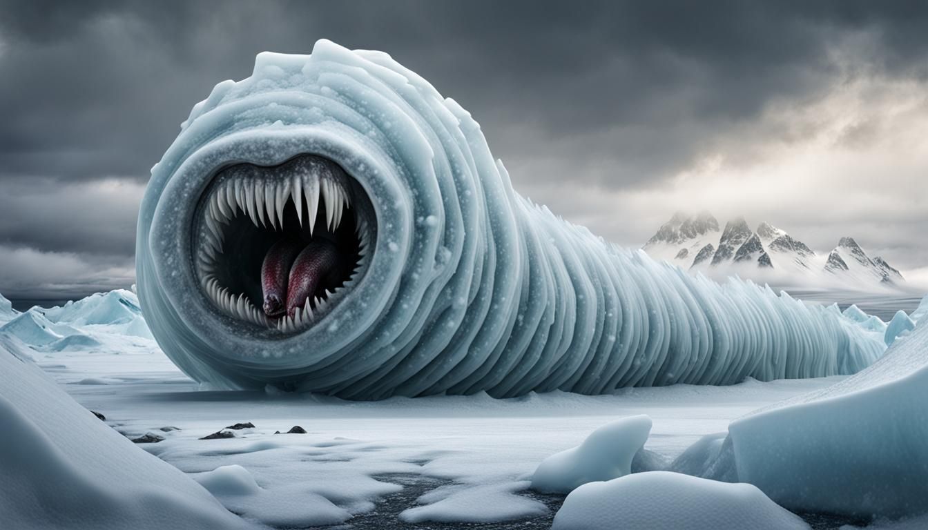 giant ice worm with a big mouth on a glacier in iceland, snowstorm - AI ...