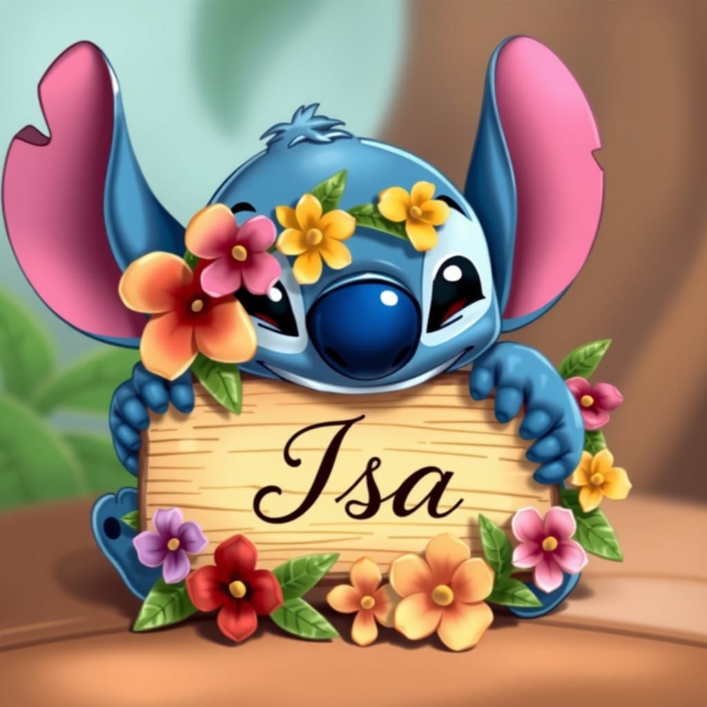 Stitch with flowers - Lovable Blue Alien Holds a Flower Gar...