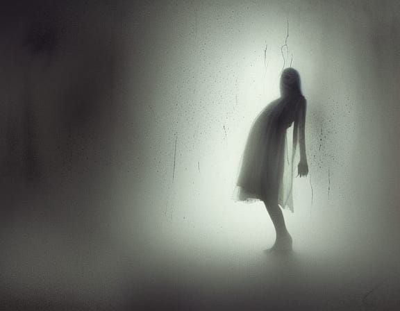 Creepy levitating woman fading ghost floating off the ground in eerie ...