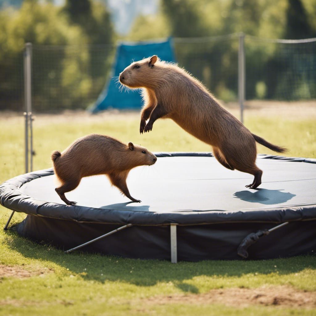 Capybara on trampoline - AI Generated Artwork - NightCafe Creator
