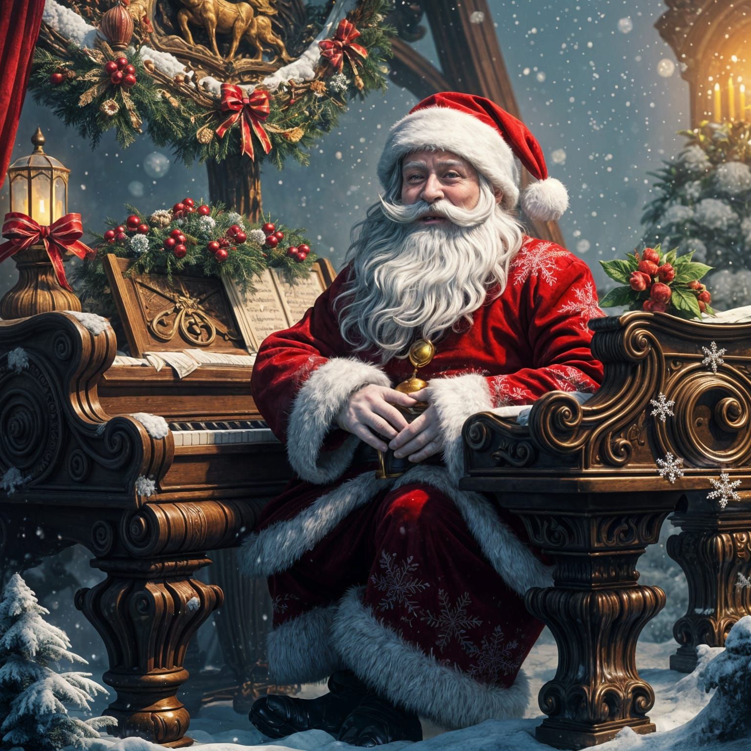 Santa Clause - Santa Claus Plays Piano amidst Fantastical L...