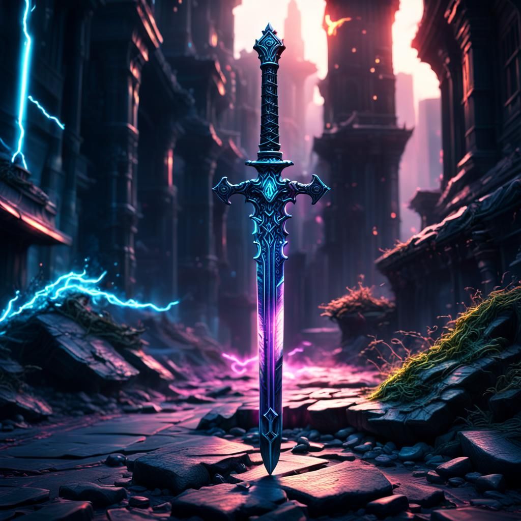 neon elemental sword - AI Generated Artwork - NightCafe Creator