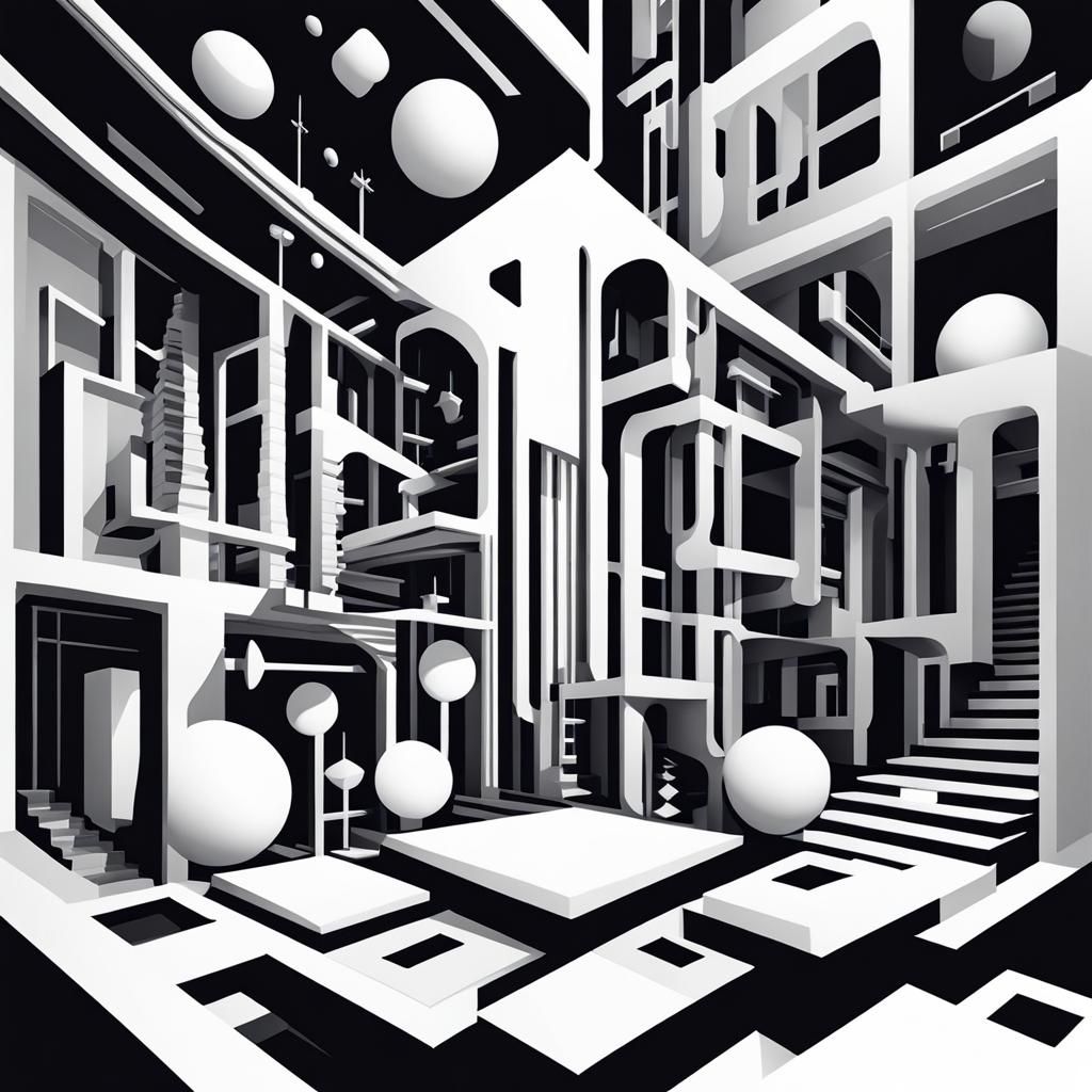 Surrealistic Barmy Whackadoodle monochromatic-white geometric abstract ...