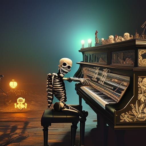 skeleton playing piano, skeletons dancing, 8k resolution concept art ...