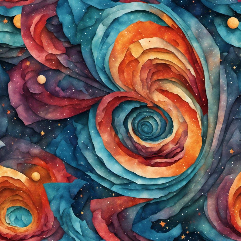 Realistic 3D Spiral Star Nebula Cloud, Torn Paper Collage, Peacock Blue ...