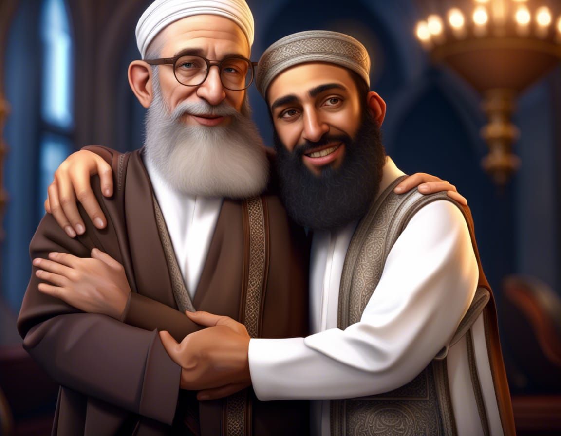 A Jewish Rabbi Hugging and Muslim Imam, 8k resolution concept art ...